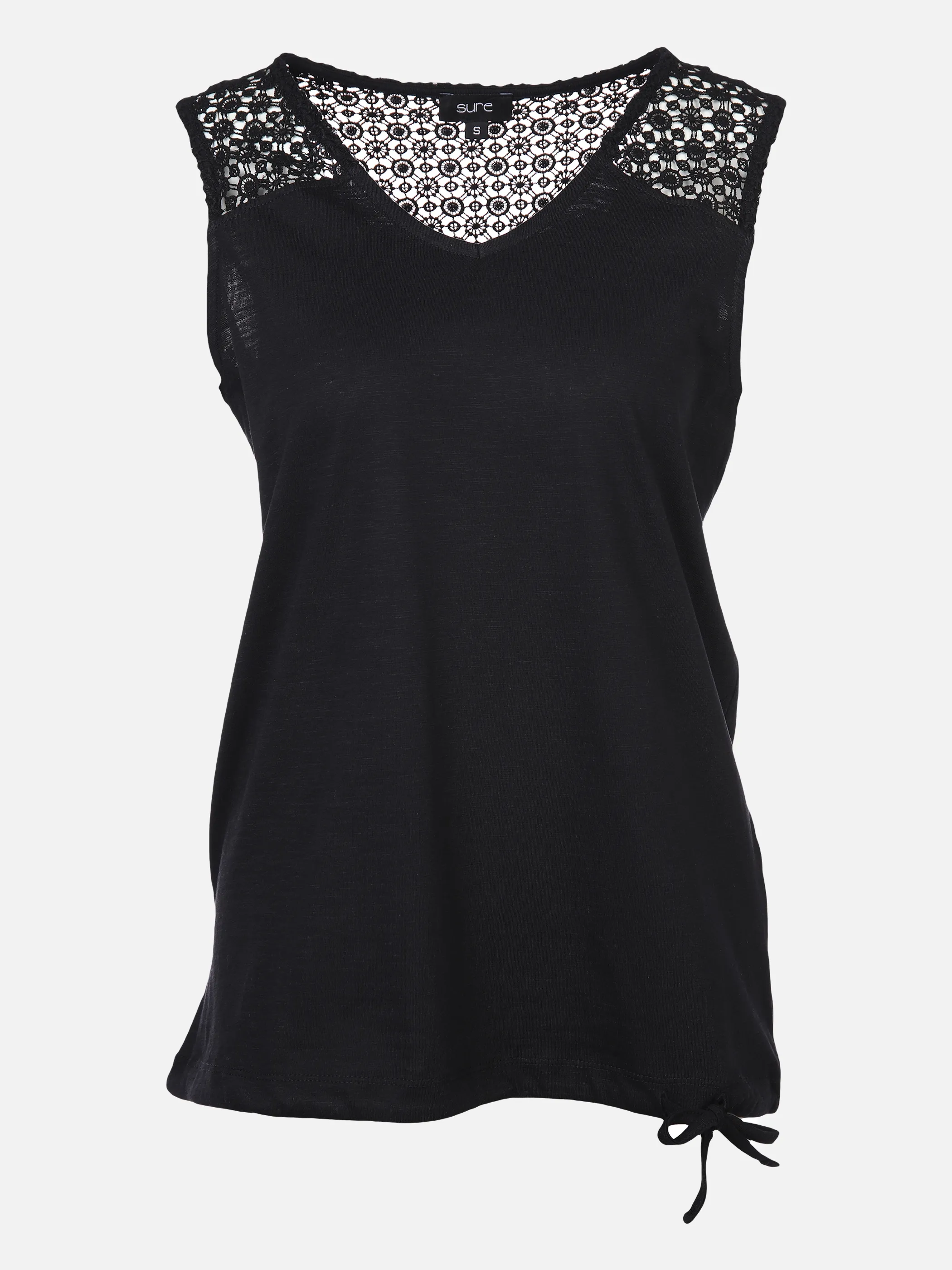 Damen Top mit Spitze und Bindeband | SCHWARZ | noSize | 873512-schwarz