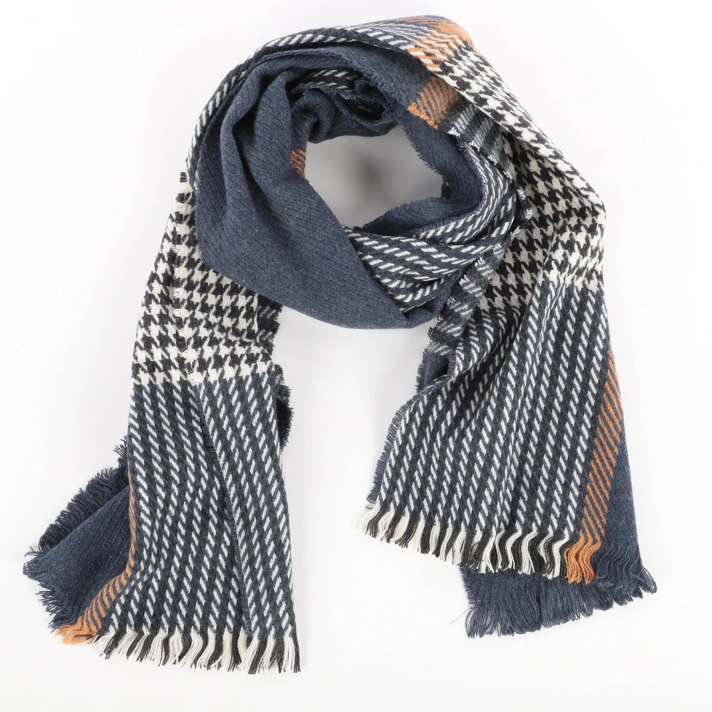 Herren Schal mit kurzen Fransen | noSize | 884383-blaugrau