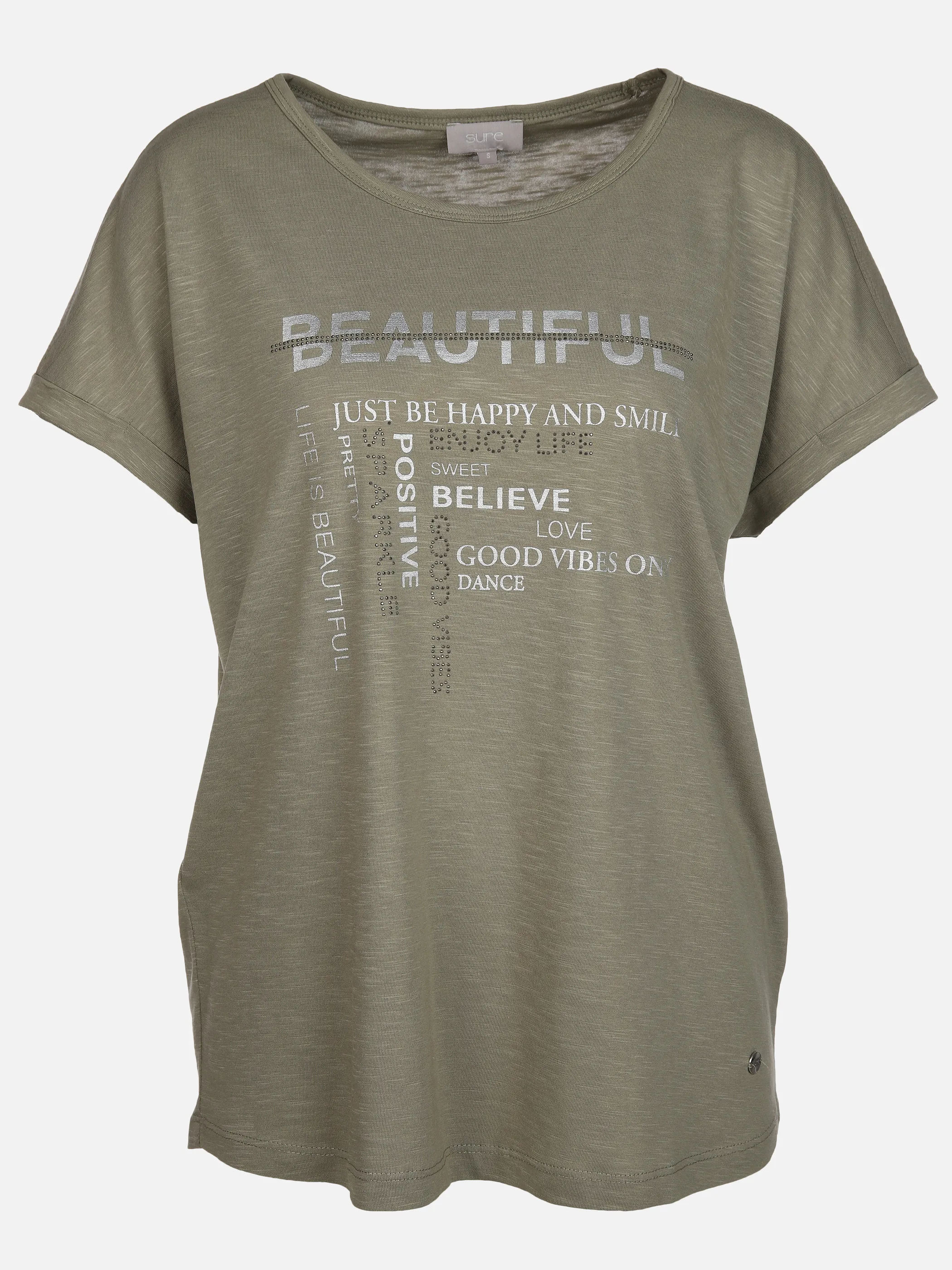 Damen Shirt mit Glitzerprint | SALBEI | XL | 889908-salbei-19